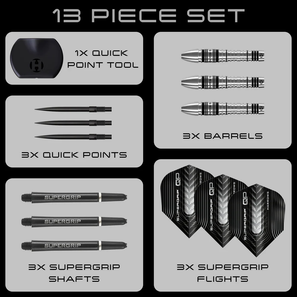 Harrows Supergrip QP Darts - 90% Tungsten Steel Tip - Bomb - 23g ...